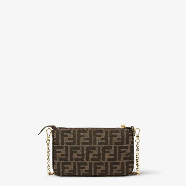 Fendi Tube Pouch Brown Jacquard Ff Fabric Clutch With Chain